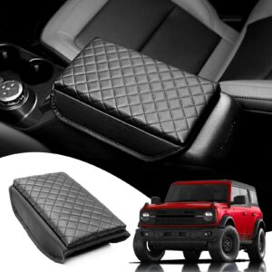 mabett center console cover for ford bronco accessories 2021 2022 2023 2024 2/4-door,prevent dog scratches center console pad waterproof armrest cover,armrest seat box cover protector(black)