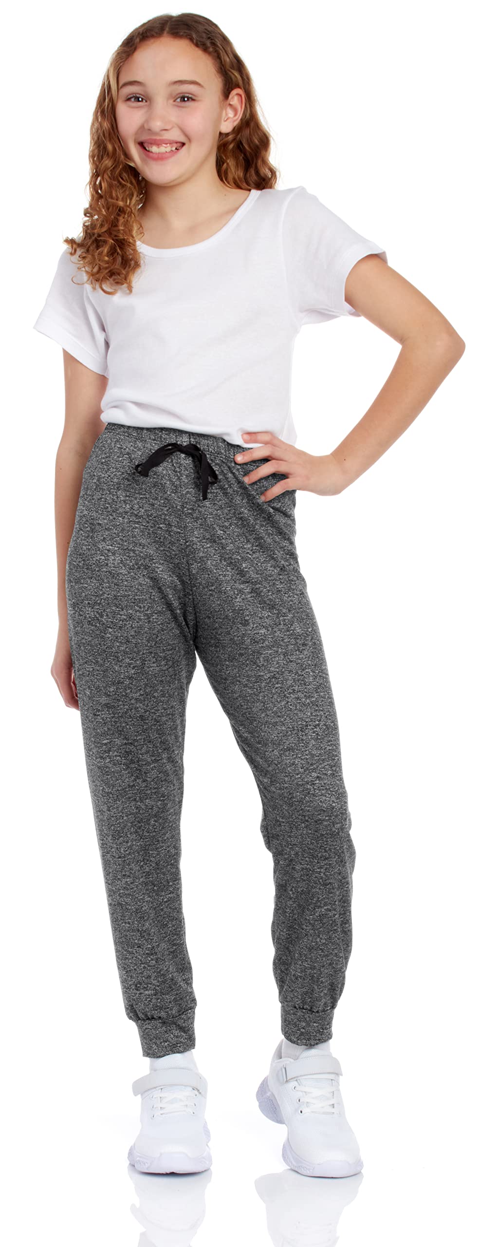 Sweet Hearts Girls' Sweatpants - 4 Pack Super Soft Athletic Performance Jogger Pants: Made in USA (7-16) , Size 10-12, Black/Grey/Charcoal/Pink Space-dye