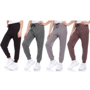 Sweet Hearts Girls' Sweatpants - 4 Pack Super Soft Athletic Performance Jogger Pants: Made in USA (7-16) , Size 10-12, Black/Grey/Charcoal/Pink Space-dye