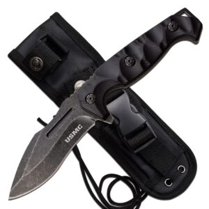 usmc - fixed blade knife - stonewashed finish stainless steel blade - nylon fiber handle, full tang, includes molle compatible sheath - m-fix001sw - us marine, tactical, special ops