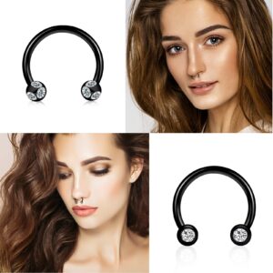 ONESING 16Pcs Black Septum Rings 16G Surgical Steel Septum Jewelry Black Septum Nose Ring Septum Horseshoe Septum Piercing Jewelry Helix Tragus Earring Lip Black Nose Hoop Body Piercing Jewelry