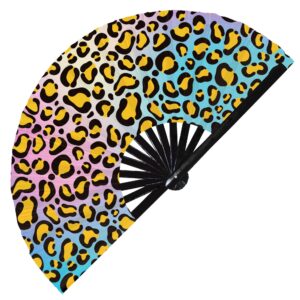 leopard print pattern uv glow foldable hand fan leopard fur print patterns handheld fan animal leopard print fan for animal print lovers (style 8)