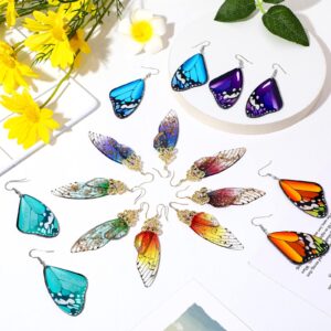 Sureio 8 Pairs Butterfly Wing Earrings Fairy Earrings for Women Butterfly Wing Earrings Butterfly Wing Drop Dangle Earrings Wedding Jewelry