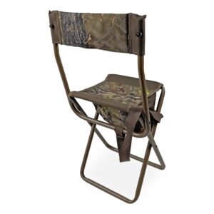 Black Sierra Folding Hunting Stool w/Under Seat Storage Pouch and Carry Strap, Lightweight Portable Hunt Chair w/Backrest, Heavy-Duty Steel Frame Supports 250 LBS, for Hunting, Fishing