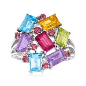 ross-simons 4.50 ct. t.w. multi-gemstone cluster ring in sterling silver. size 7