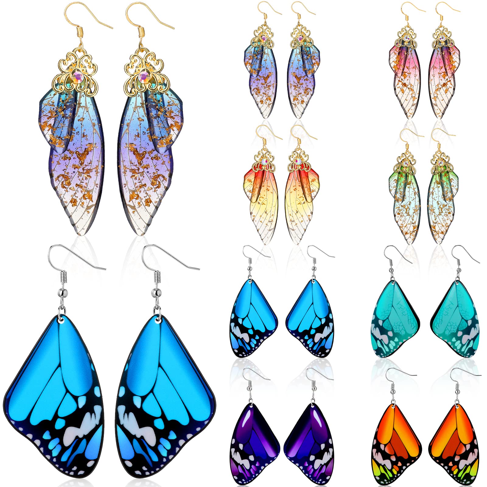 Sureio 8 Pairs Butterfly Wing Earrings Fairy Earrings for Women Butterfly Wing Earrings Butterfly Wing Drop Dangle Earrings Wedding Jewelry