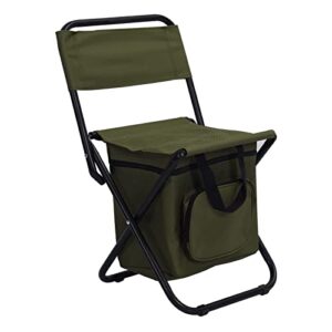 sequpr portable foldable camping chair with cooler bag, lightweight backrest stool compact folding chair seat, outdoor backrest stool with folding backpack for camping hunting fishing hiking green