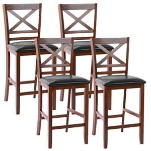 costway bar stools set of 4, modern 25” counter height dining pub stools with x-shaped backrest, soft cushion & durable pu seat, simplistic armless kitchen chairs for home, cafe store, restaurant (4)