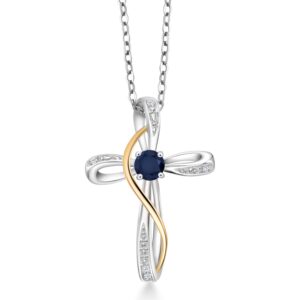 gem stone king infinity cross necklace for women | 925 sterling silver and 10k yellow gold | gemstone birthstone and white lab grown diamond cross faith pendant necklace | with 18 inch chain