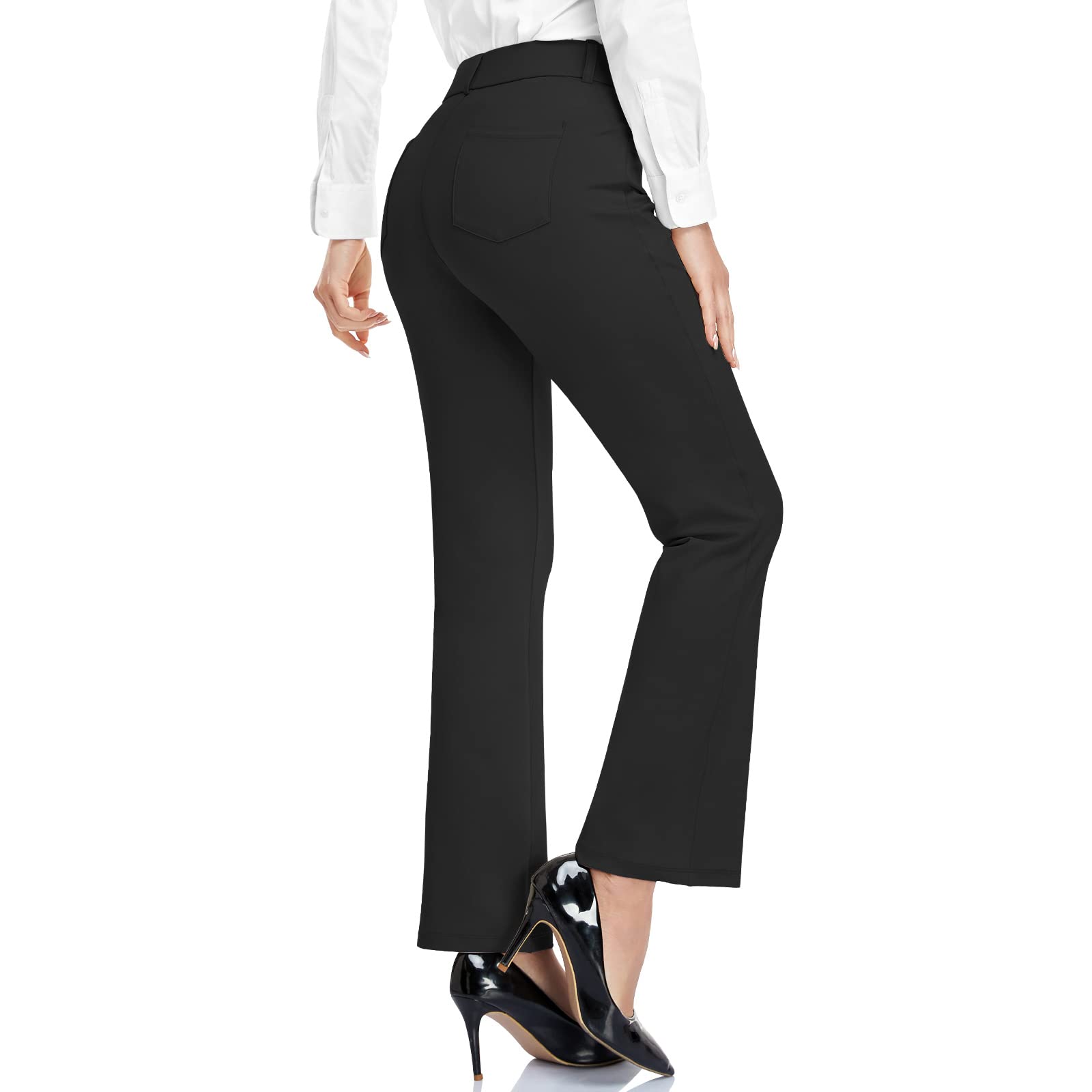 HISKYWIN Womens Dress Pants Stretch Work Office Business Slacks Comfy Yoga Golf Pants with Pockets HF838-Black-S