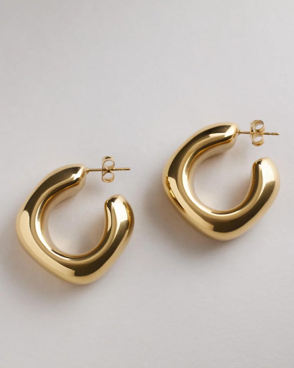 Thick Gold Chunky Hoops Earrings for Women Water Proof,18K Real Gold Plated Open Hoop Lightweight Hollow Non-Tarnish Earrings For Women