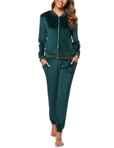 totatuit velour sweatsuits womens set2 piece zip up no hood sweatshirts velour joggers sweatpants sports outfit set with pockets green xx-large