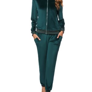 Totatuit Velour Sweatsuits Womens Set2 Piece Zip Up No Hood Sweatshirts Velour Joggers Sweatpants Sports Outfit Set With Pockets Green XX-Large