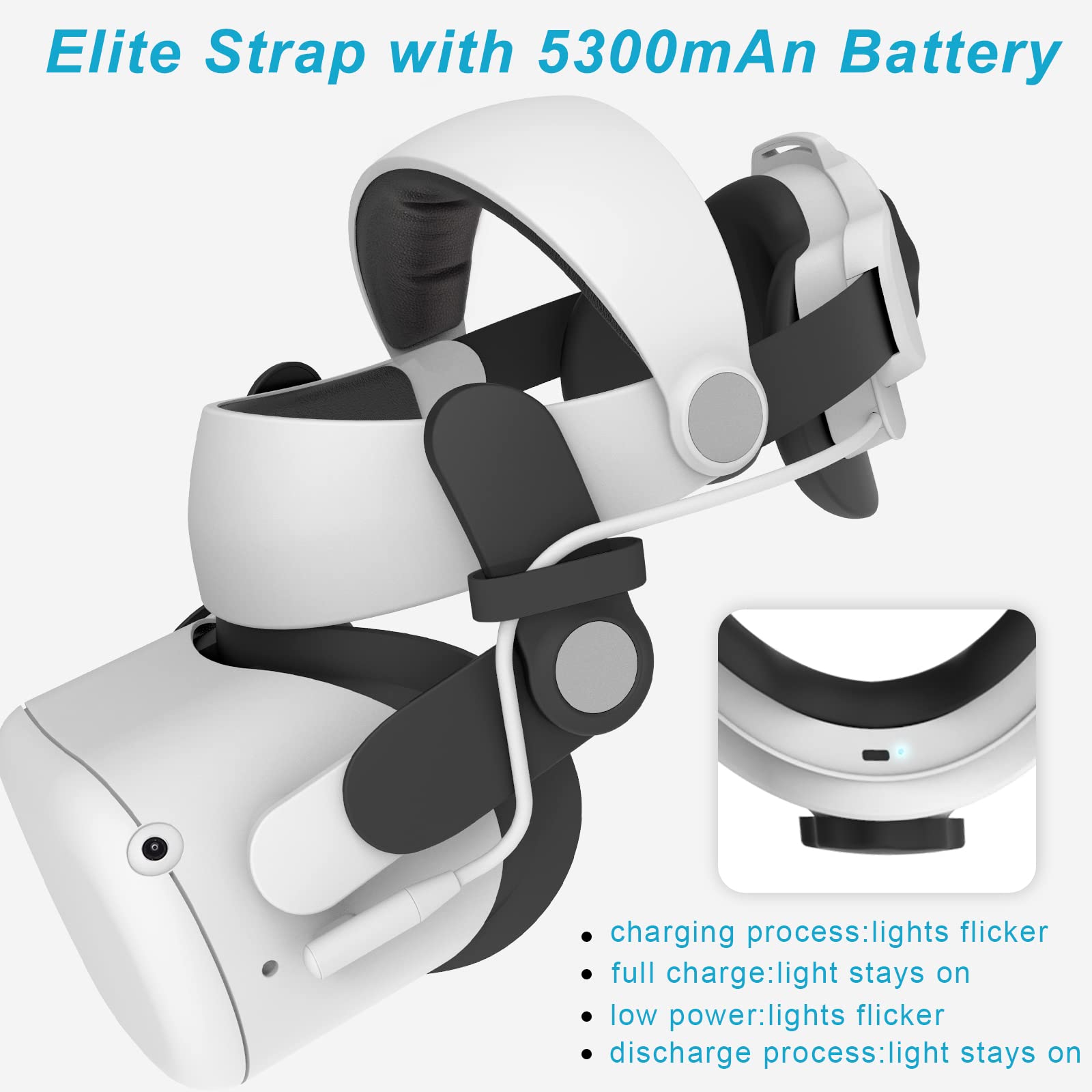 NEWENMO Upgraded Elite Strap with Battery for Quest 2, 5300mAh for Quest 2 Battery Pack, Head Strap in VR for Enhanced Support Comfort, VR Accessories for Reduce Head Pressure