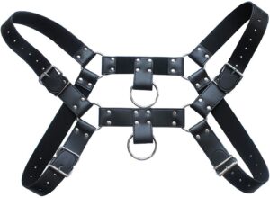 men's pu leather shoulder support chest harness adjustable buckles accerssory (black)