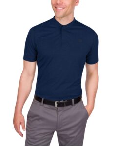 three sixty six quick dry collarless golf shirts for men - short sleeve casual polo, stretch fabric marine navy