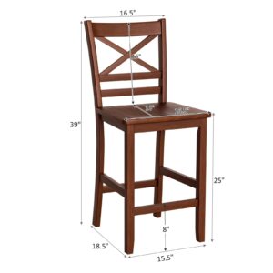 COSTWAY Bar Stools Set of 4, 25'' Antique Kitchen Counter Height Chairs with Wooden X-shaped Backrest & Rubber Wood Legs, Suitable for Home, Cafe Store, Restaurant (4)