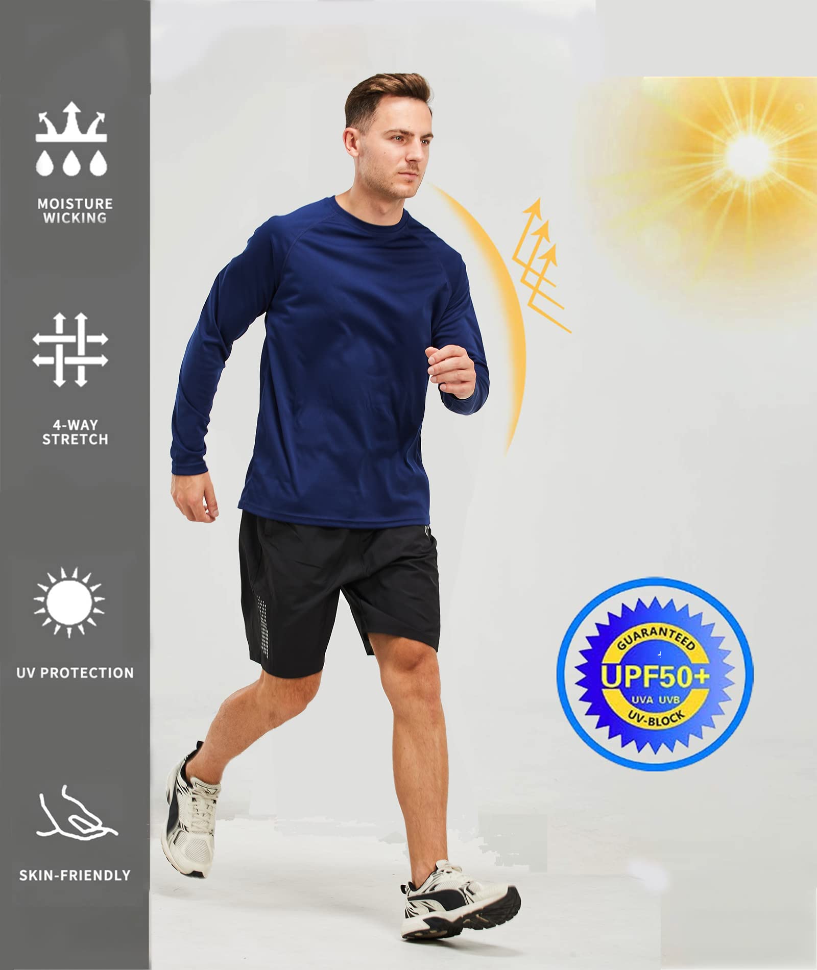 Mens Long Sleeve Shirts UPF 50+ UV Sun Protection Quick Dry Outdoor Shirt for Fishing Running Hikin(navy blue small)