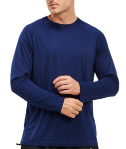 mens long sleeve shirts upf 50+ uv sun protection quick dry outdoor shirt for fishing running hikin(navy blue small)