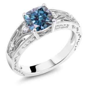 gem stone king 925 sterling silver cushion persian blue moissanite ring for women (1.16 cttw, available in size 5, 6, 7, 8, 9)