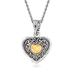 ross-simons sterling silver and 18kt yellow gold bali-style heart pendant necklace. 18 inches