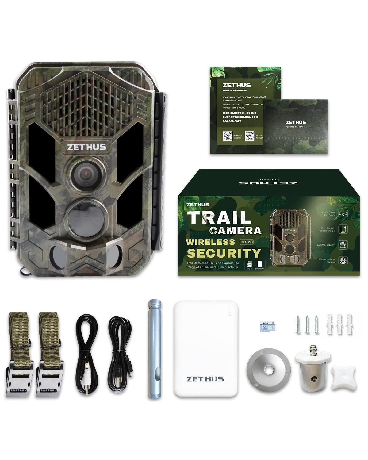 ZETHUS 2.7K 20MP Trail Camera, Game Camera with Night Vision 0.2s Trigger Time 120° 100ft Motion Activated, IP66 Waterproof Hunting Camera 2.8”LCD Screen and Rechargeable Power for Wildlife Monitoring