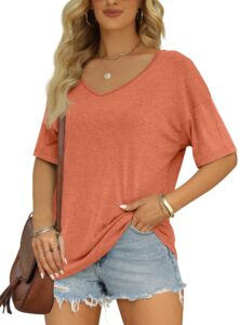 mirol women's half sleeve t shirts fashion v neck oversized loose tops solid casual basic blouses orange