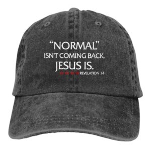 normal isn't coming back but jesus is revelation 14 dad hats for men 90s vintage washed distressed cotton adjustable hats