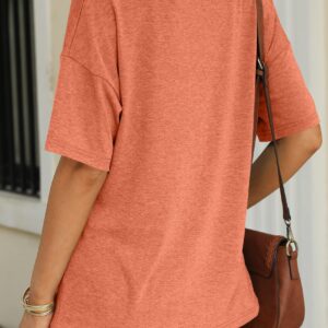 MIROL Women's Half Sleeve T Shirts Fashion V Neck Oversized Loose Tops Solid Casual Basic Blouses Orange