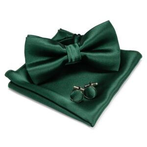 rbocott forest green bow tie silk bowtie and pocket square with cufflinks sets for men party