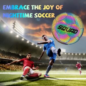 SQUAD Holographic Reflective Soccer Ball Size 5 - Reflective Glowing Ball for Night Games & Training - Durable PU Leather and Rubber Airbags - Cool & Unique Gift for Soccer Fans