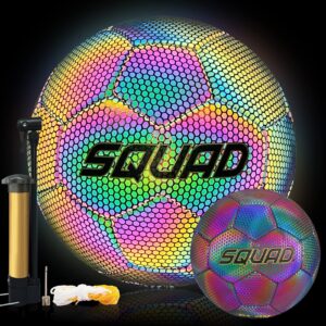 squad holographic reflective soccer ball size 5 - reflective glowing ball for night games & training - durable pu leather and rubber airbags - cool & unique gift for soccer fans