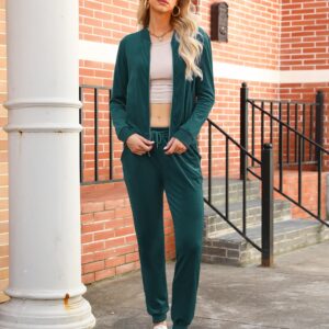 Totatuit Velour Sweatsuits Womens Set2 Piece Zip Up No Hood Sweatshirts Velour Joggers Sweatpants Sports Outfit Set With Pockets Green XX-Large