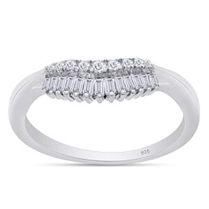 1/5 carat baguette & round cut white natural diamond double row contour enhancer guard band ring jewelry for women in 14k white gold over sterling silver (0.20 cttw, color- i-j, clarity- i2-i3)-8