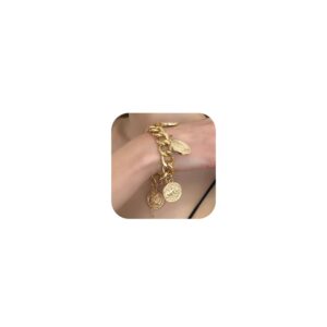 jumwrit chunky chain bracelet punk cuban curb link chain bracelet statement gold coin bracelet for women