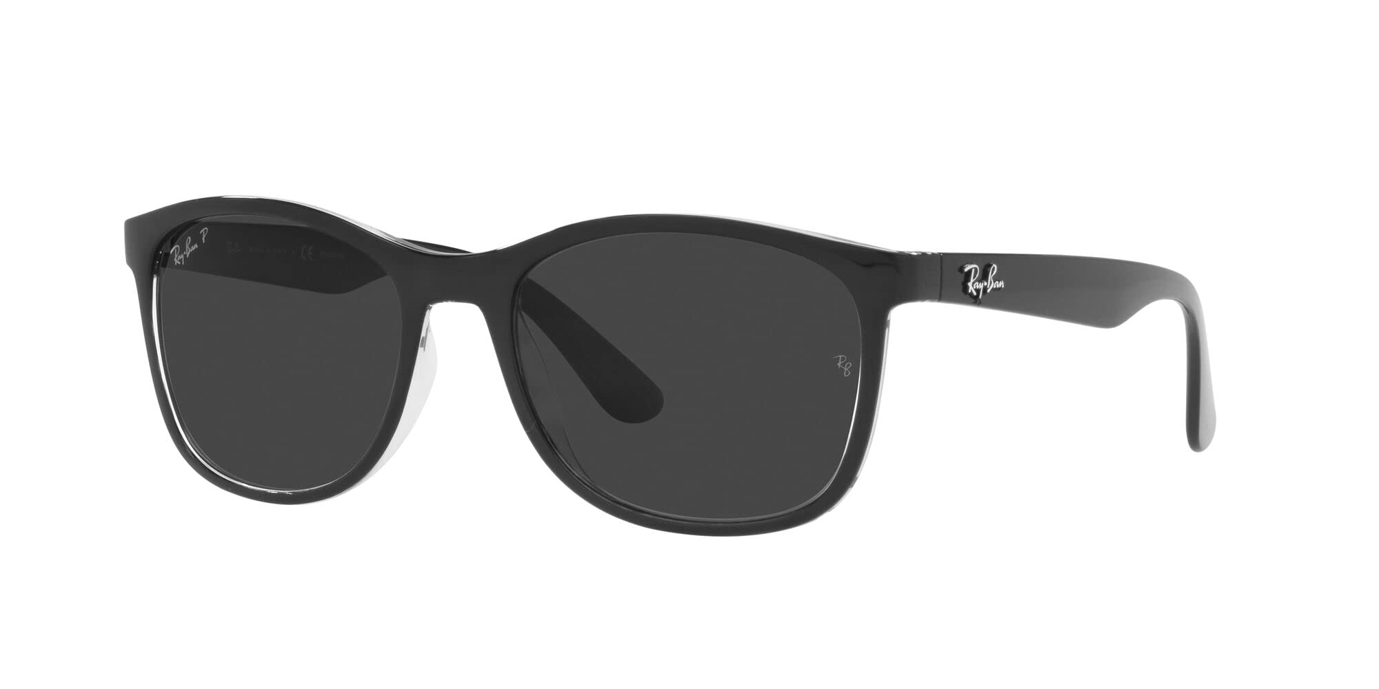 Ray-Ban Rb4374 Square Sunglasses, Black On Transparent/Polarized Black, 56 mm