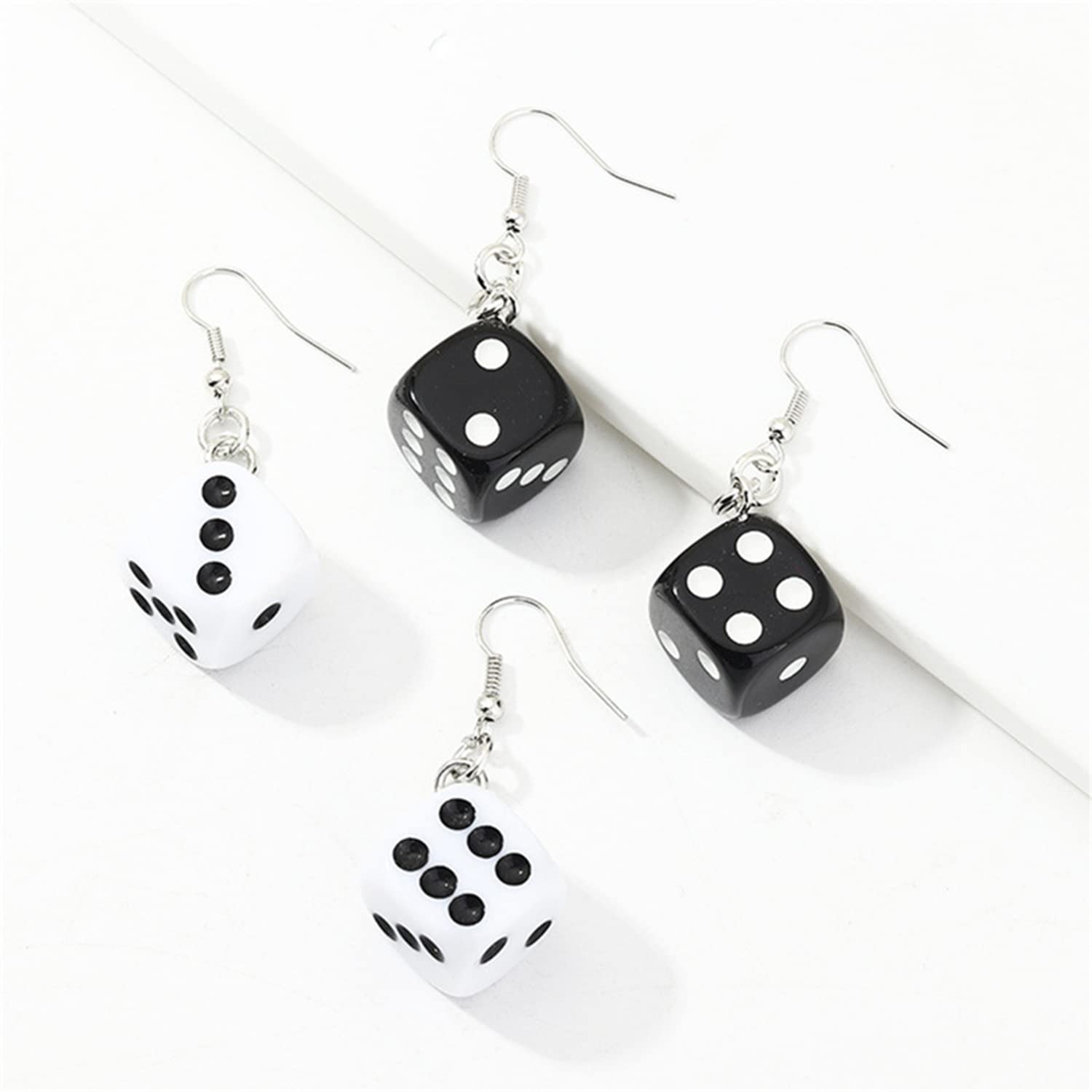 Just Follow 8 Pairs 3D Dice Earrings Funny Weird Earrings Aesthetic Cool Quirky Cute Kawaii Drop Dangle Earrings Costume for Women (8 Pairs)