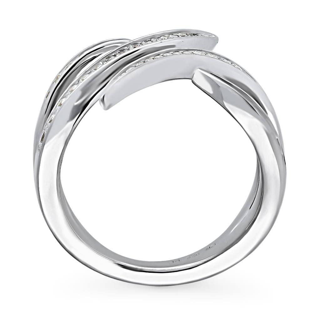 BERRICLE Sterling Silver Wave Cubic Zirconia CZ Open Cocktail Fashion Ring for Women, Rhodium Plated Size 7