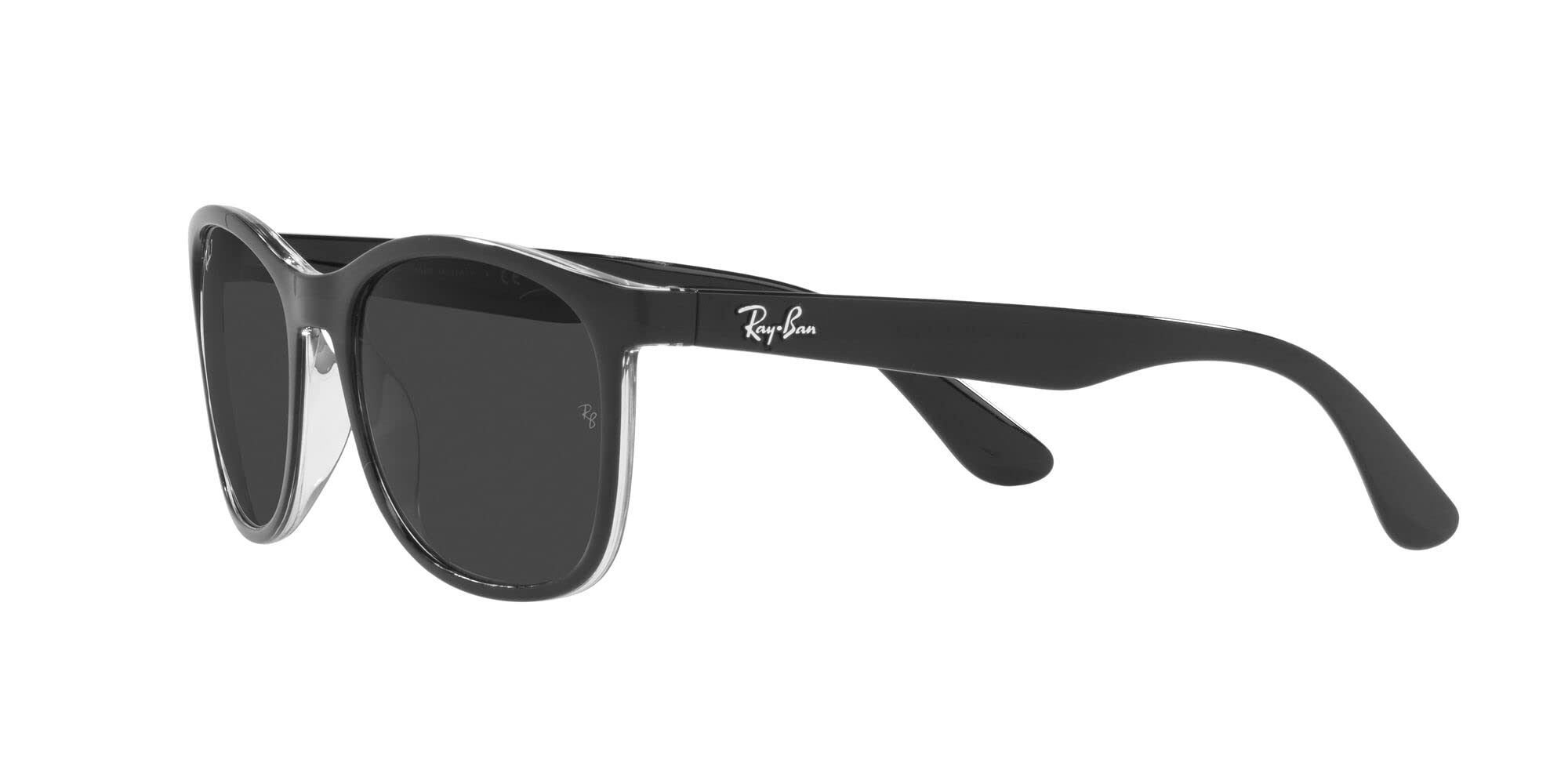 Ray-Ban Rb4374 Square Sunglasses, Black On Transparent/Polarized Black, 56 mm