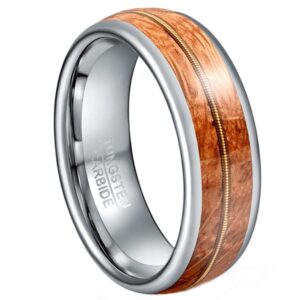 corato 8mm guitar strings rings silver tungsten wedding engagement band barrel wood inlay size 12