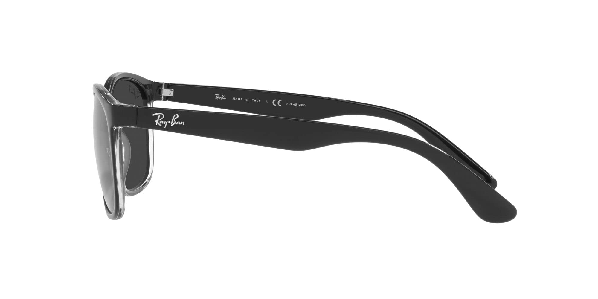 Ray-Ban Rb4374 Square Sunglasses, Black On Transparent/Polarized Black, 56 mm