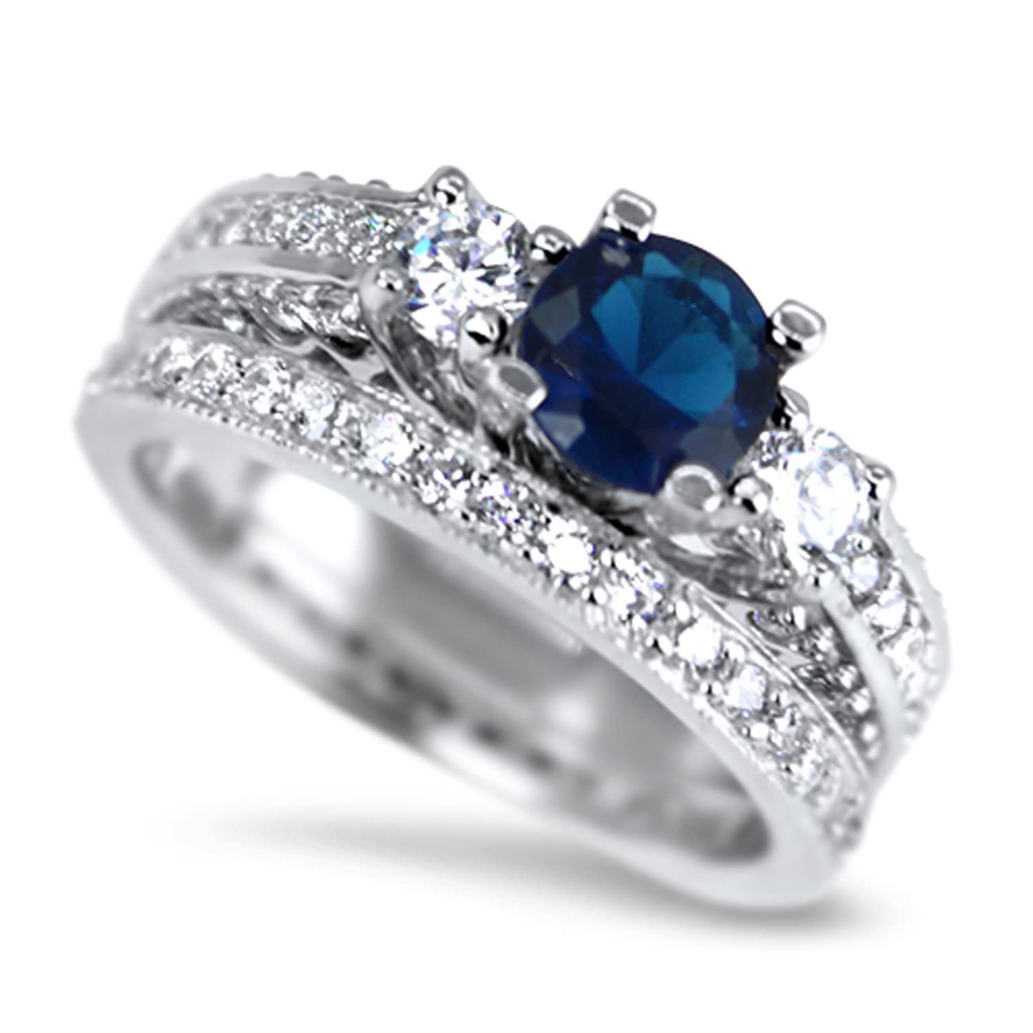 LaRaso & Co His Hers TRIO Wedding Set CZ Bridal Band Engagement Ring Set Him Her Thin Blue Line