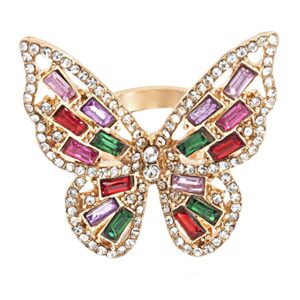 boho cz butterfly statement ring for women gold plated colorful crystal open band wrap finger rings comfort fit dainty birthday wedding anniversary jewelry gift size 7