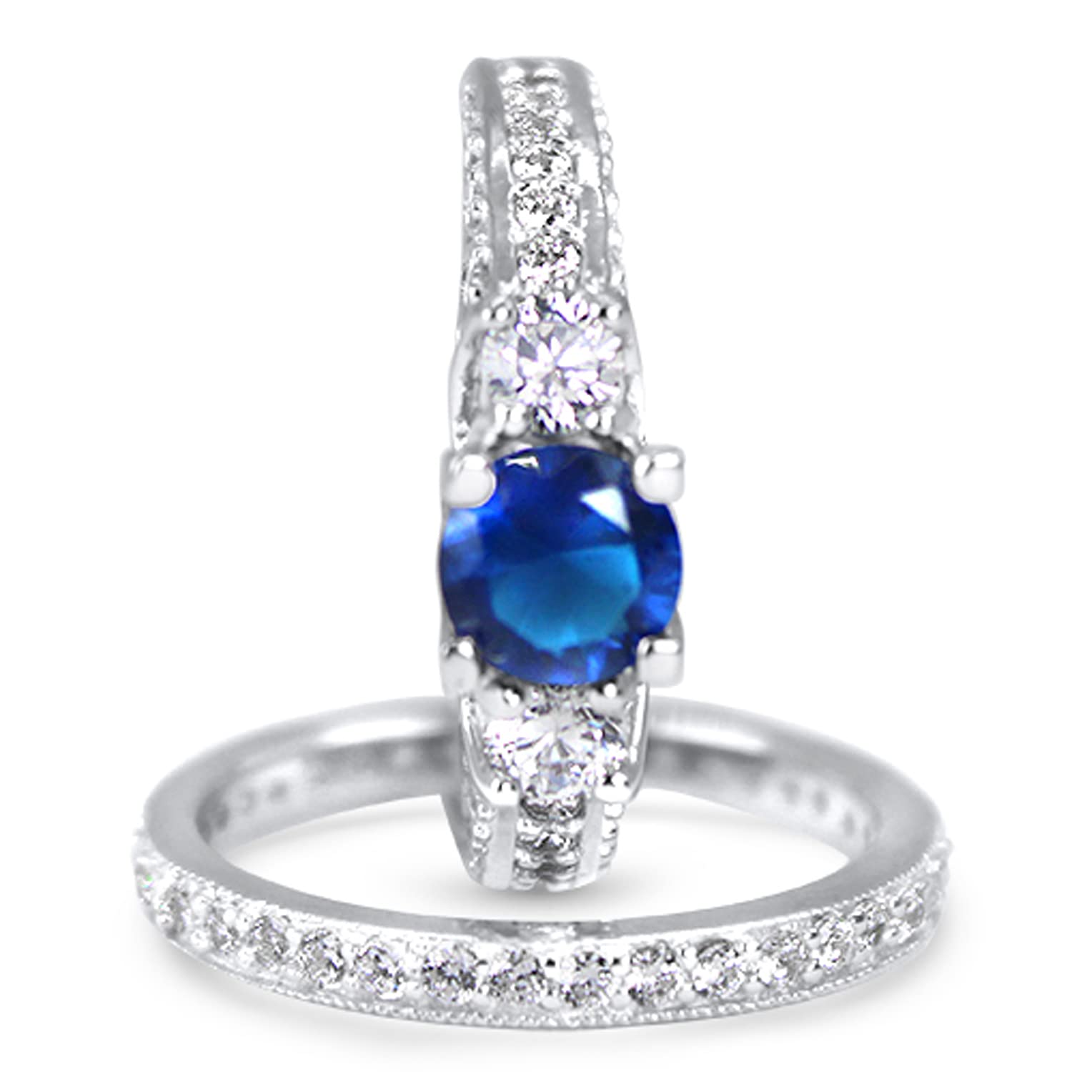 LaRaso & Co His Hers TRIO Wedding Set CZ Bridal Band Engagement Ring Set Him Her Thin Blue Line