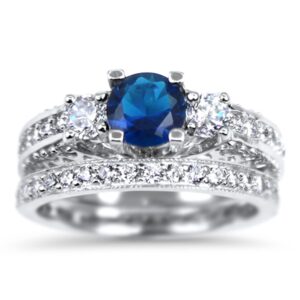 LaRaso & Co His Hers TRIO Wedding Set CZ Bridal Band Engagement Ring Set Him Her Thin Blue Line