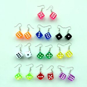 Just Follow 8 Pairs 3D Dice Earrings Funny Weird Earrings Aesthetic Cool Quirky Cute Kawaii Drop Dangle Earrings Costume for Women (8 Pairs)