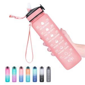 hyeta 32 oz water bottles with times to drink and straw, motivational water bottle with time marker, leakproof, drinking sports water bottle for fitness, gym and outdoor