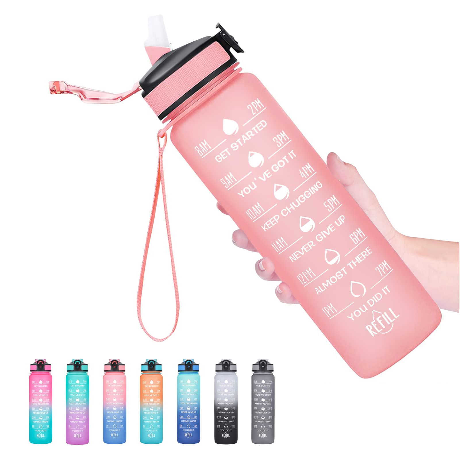 Hyeta 32 oz Water Bottles with Times to Drink and Straw, Motivational Water Bottle with Time Marker, Leakproof, Drinking Sports Water Bottle for Fitness, Gym and Outdoor