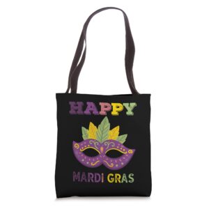 funny mardi gras costume happy mardi gras cool mask tote bag