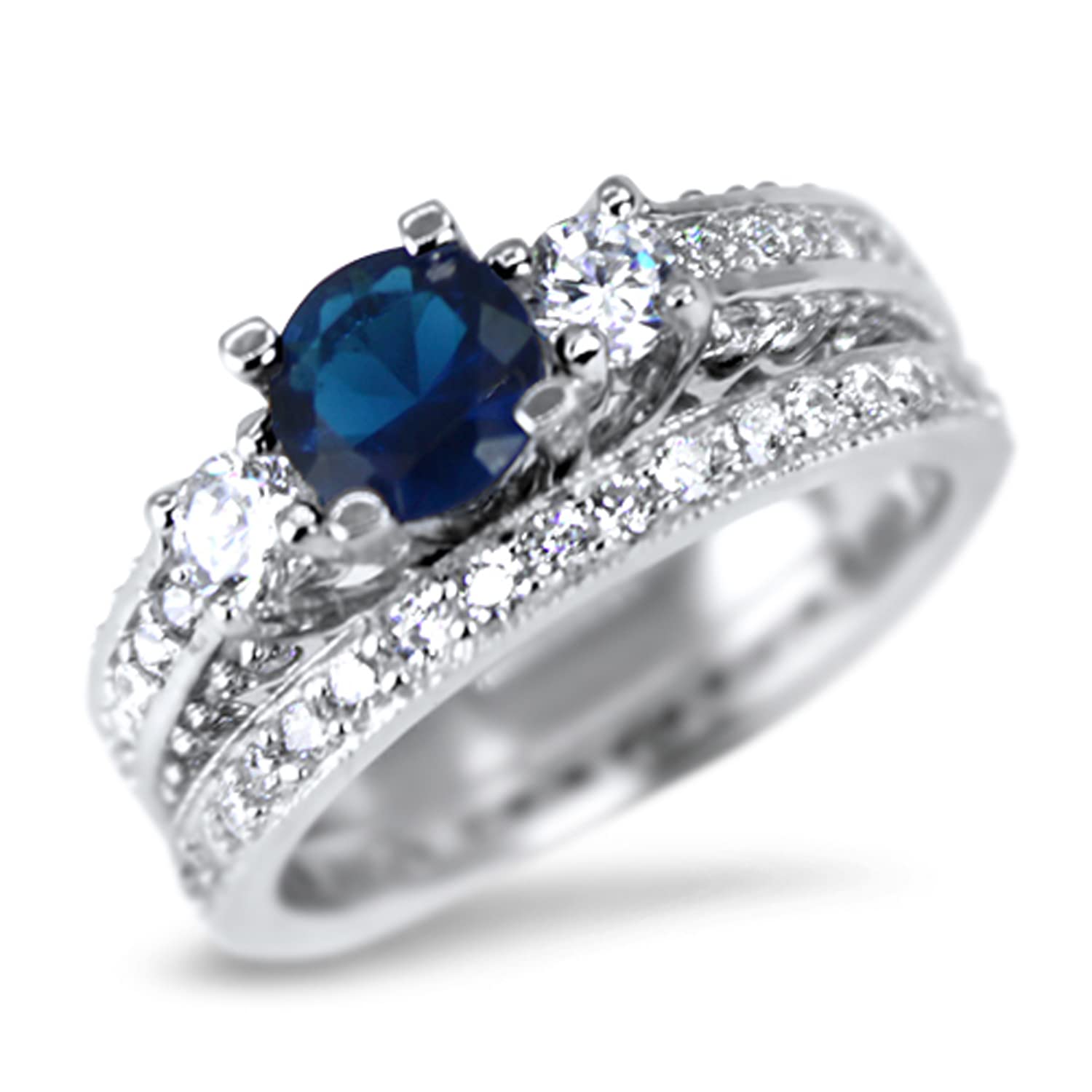 LaRaso & Co His Hers TRIO Wedding Set CZ Bridal Band Engagement Ring Set Him Her Thin Blue Line